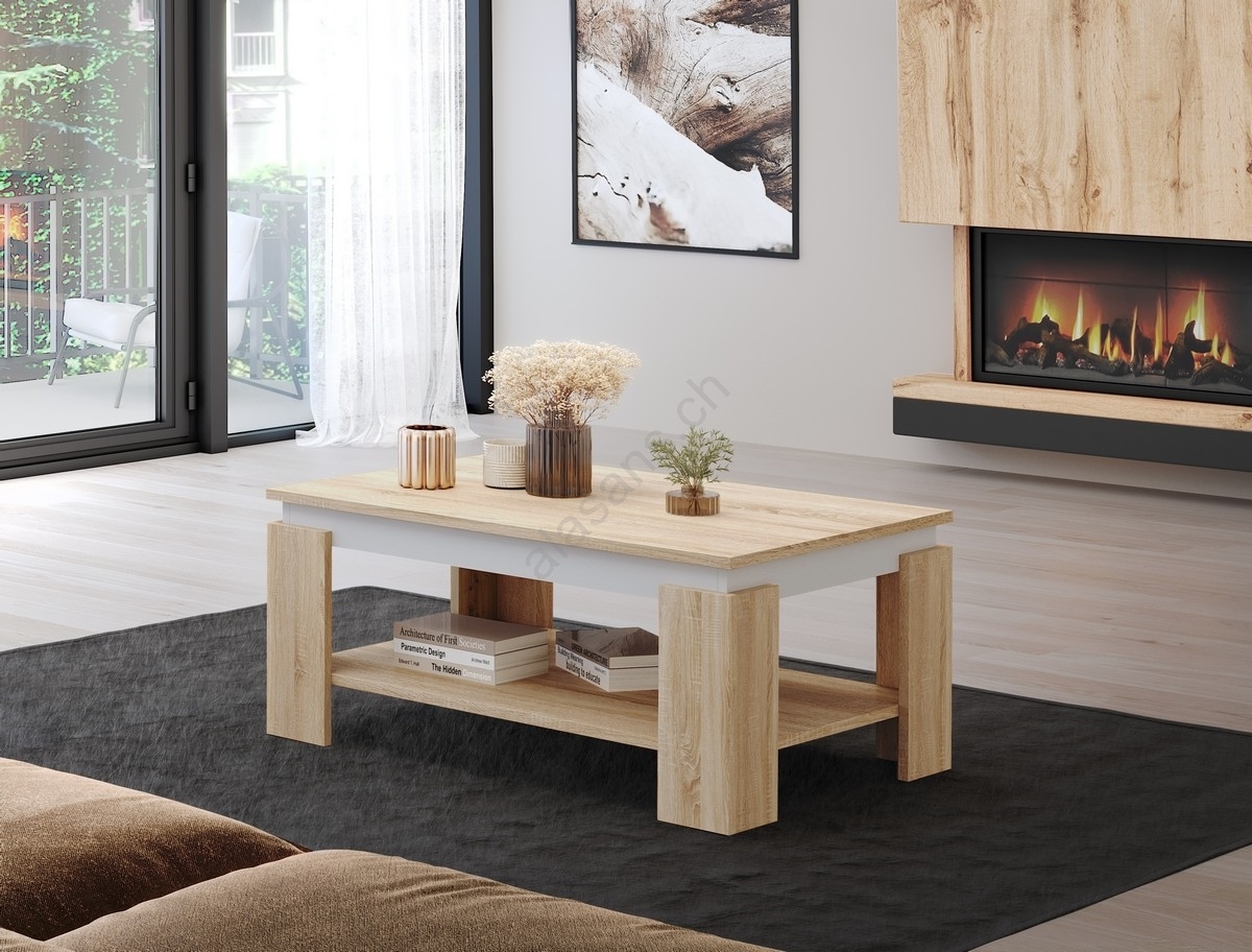 Couchtisch LUNO Sonoma-Eiche/Weiß | Alasans