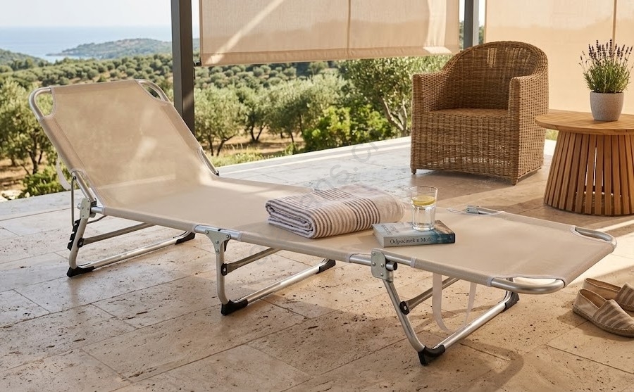 Lettino prendisole pieghevole e reclinabile SUNO 56x190 cm colore crema ...