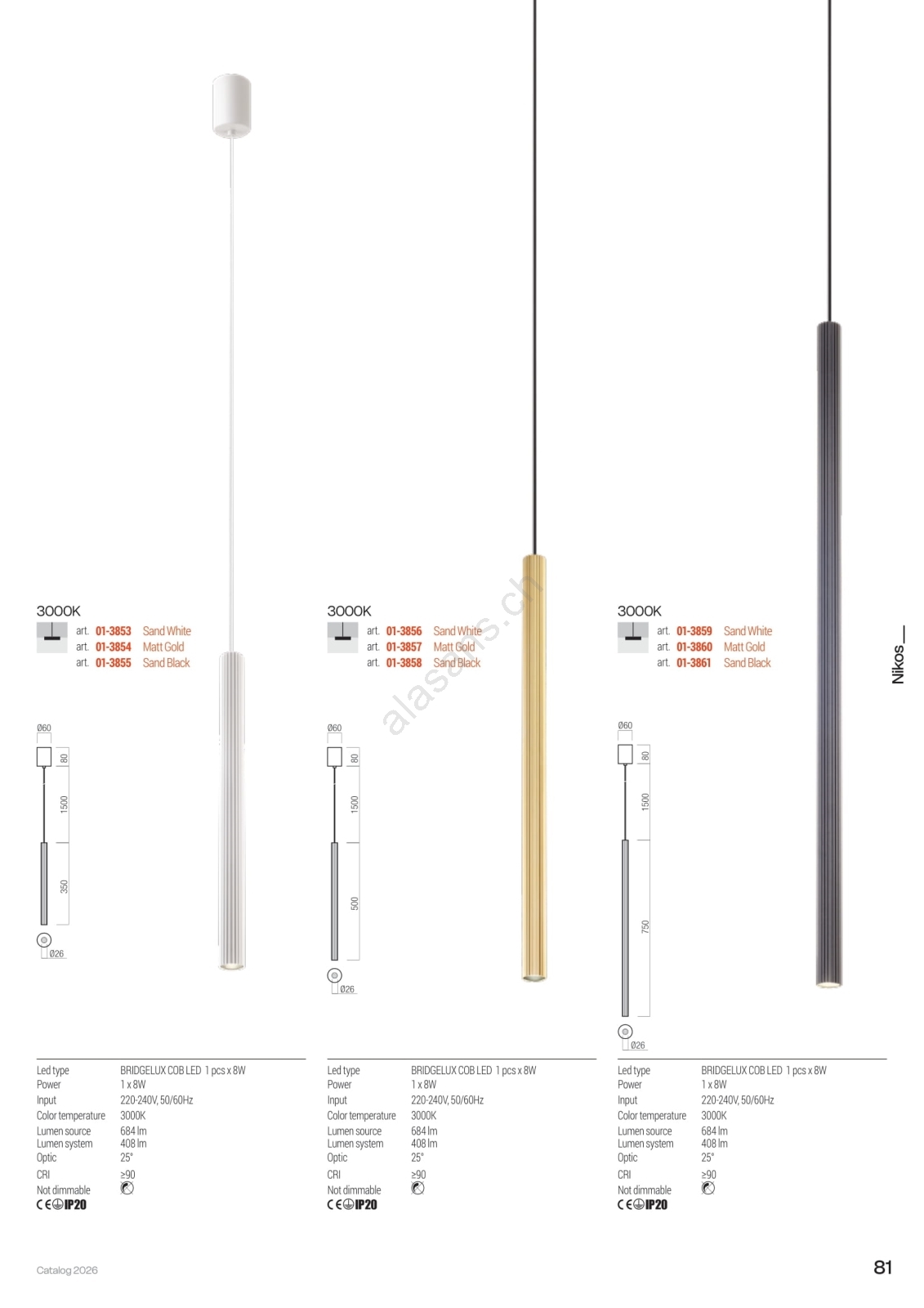 Redo 01-3857 - Suspension sur câble NIKOS LED/8W/230V IRC 90, Ø 6 cm ...