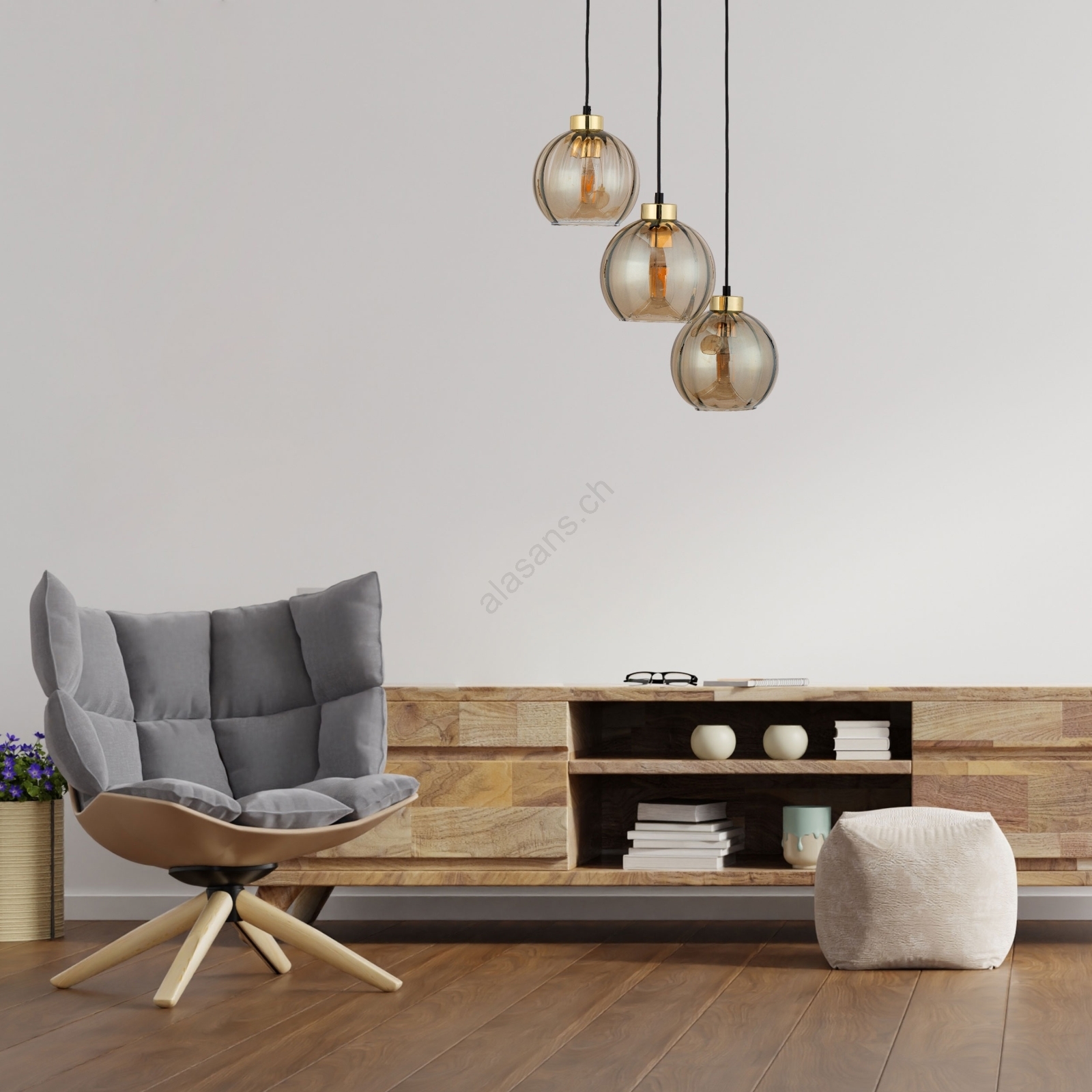 Suspension sur câble DEVI 3xE27/15W/230V noir/beige fumé | Alasans